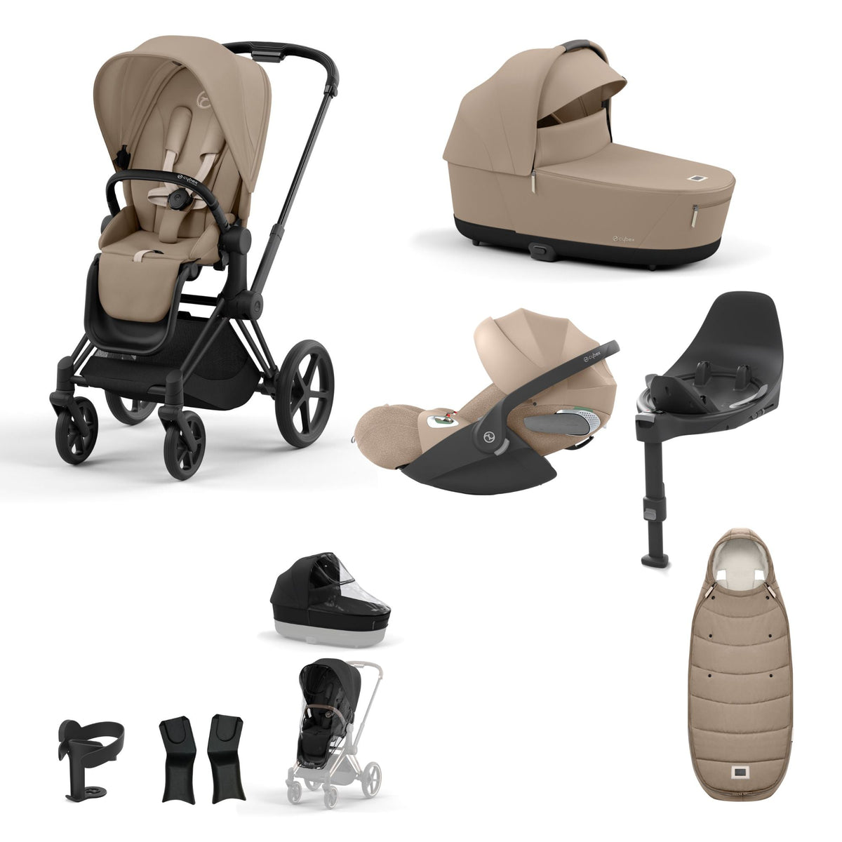 Cybex Priam Travel System Bundle | Cozy Beige on Matt Black
